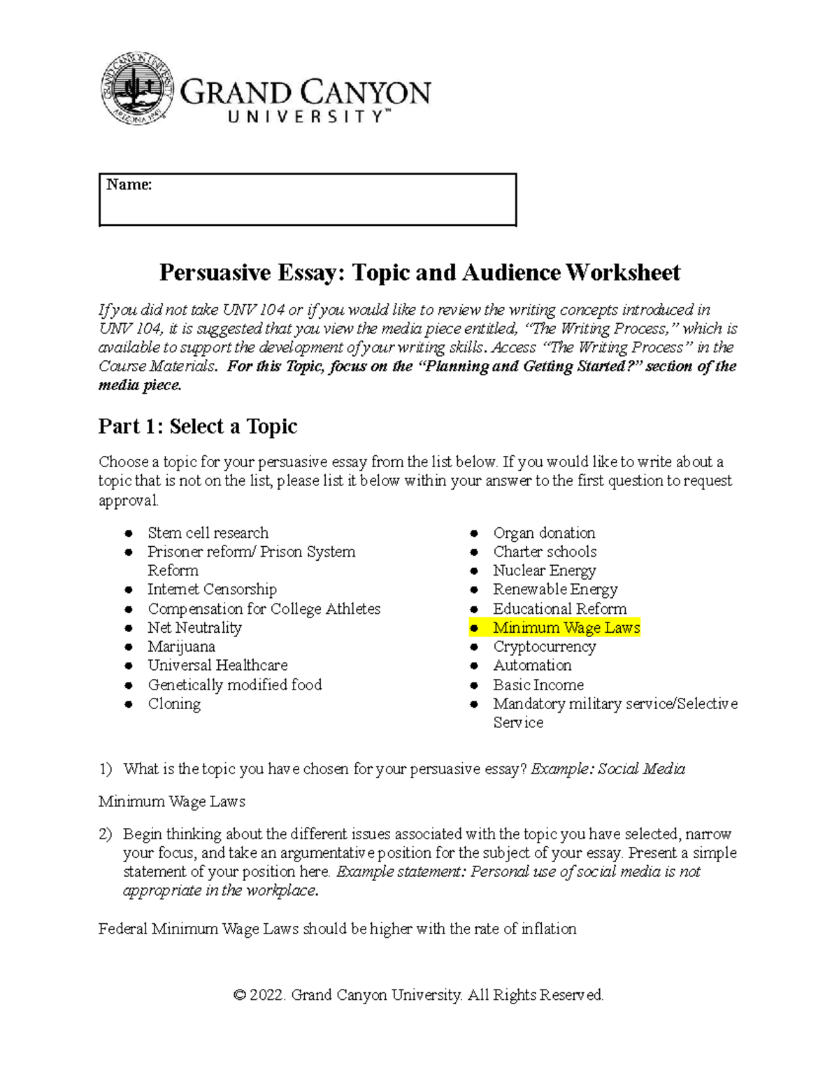 T1 Topic and Audience Worksheet Persuasive Essay Planning - Persuasive ...