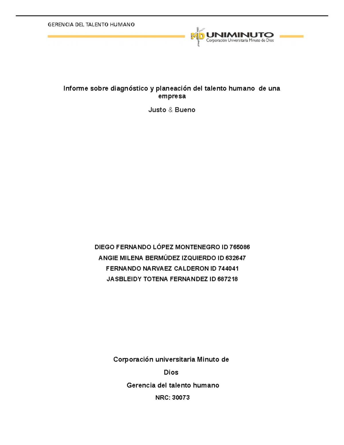 Actividad 2 talento humado - Informe sobre diagnóstico y planeación del ...