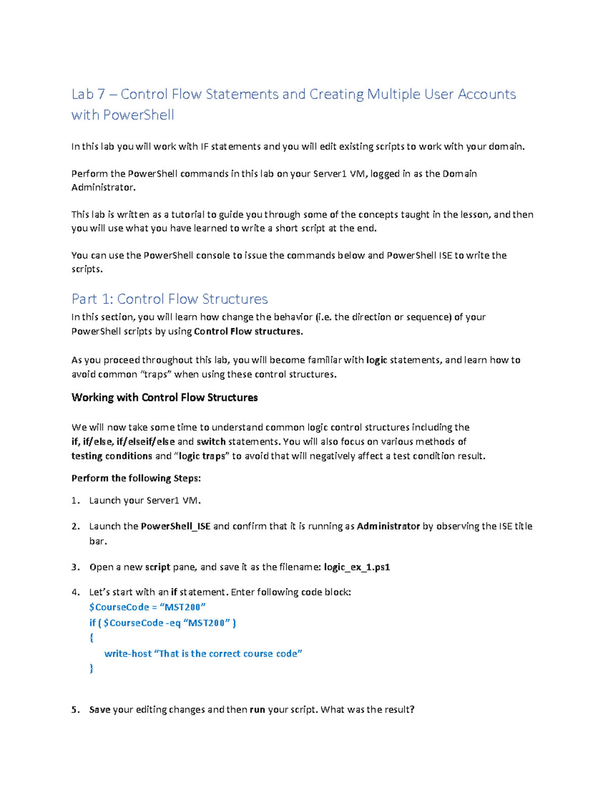 Lab 7 - Creating Users with PS - Lab 7 – Control Flow Statements and Creating Multiple User ...