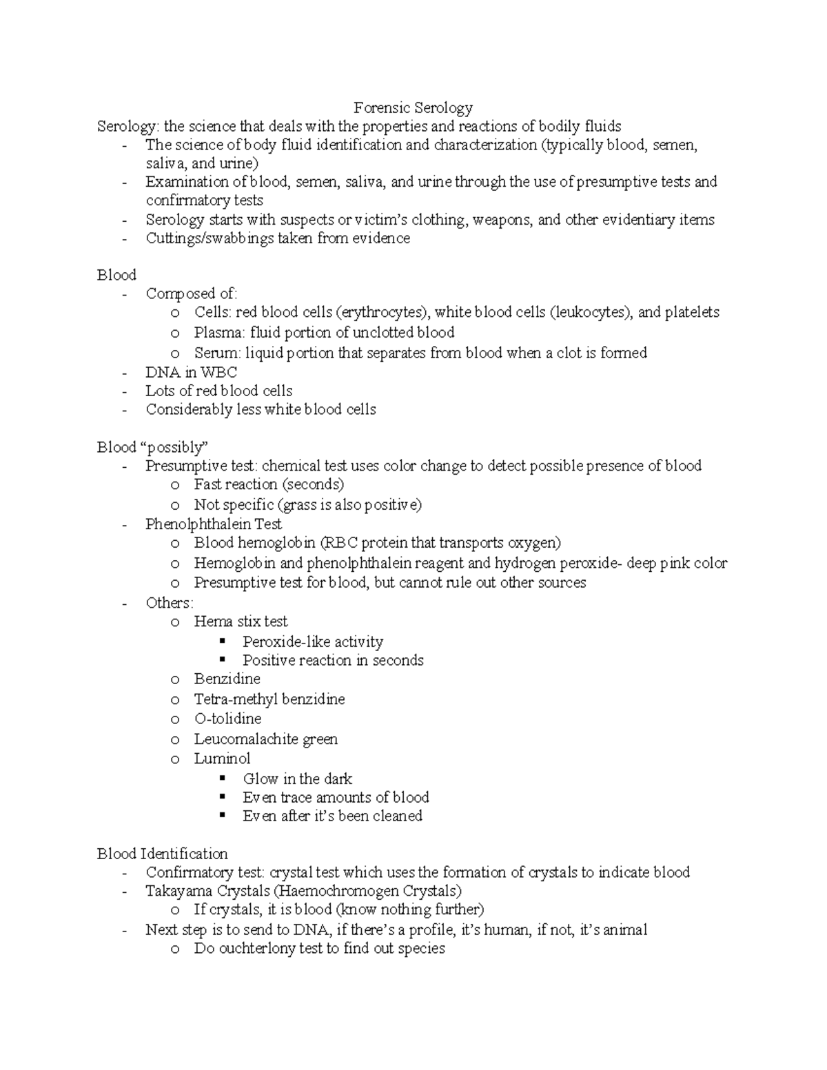 Forensic Serology - Forensic Serology Serology: the science that deals ...