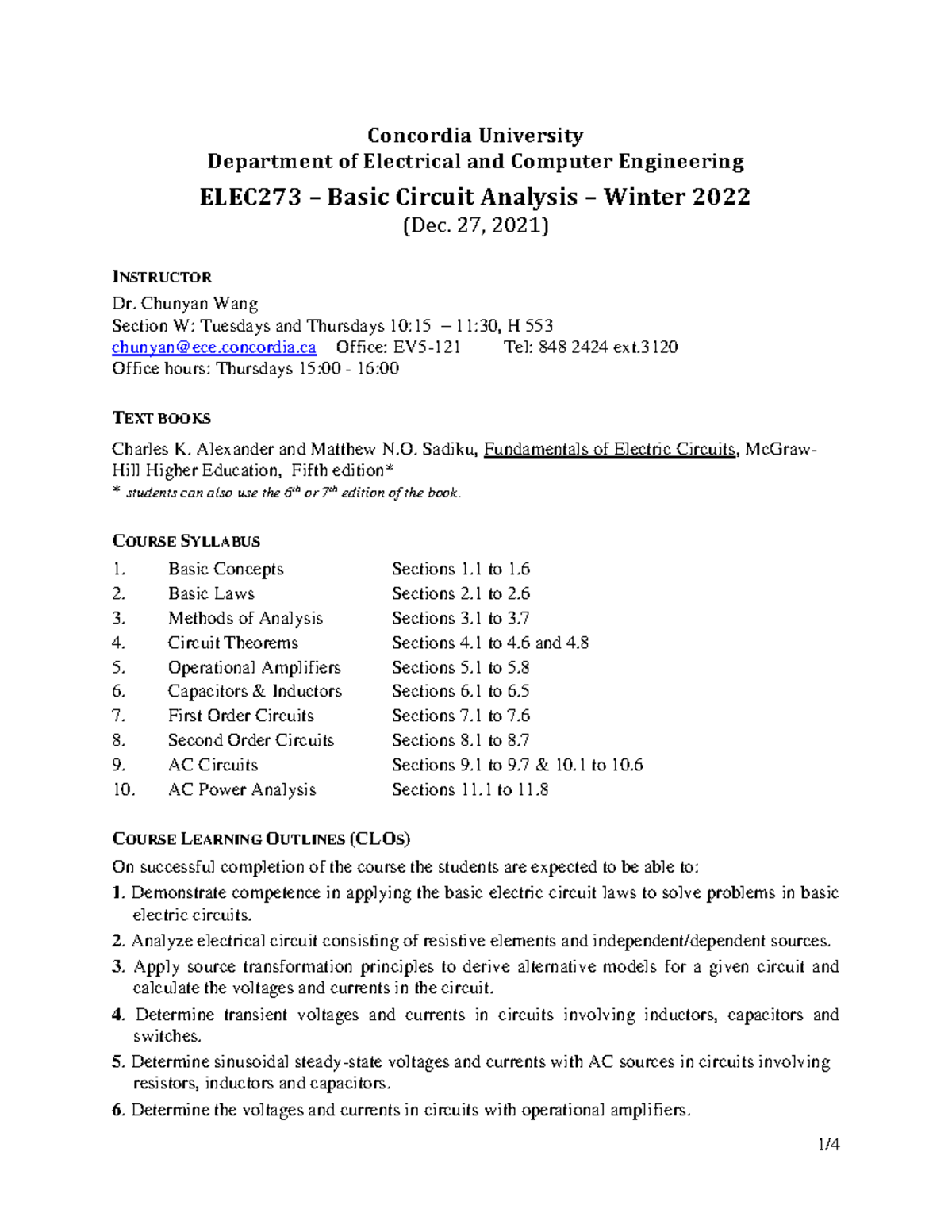 Outline - Concordia University Department of Electrical and Computer ...