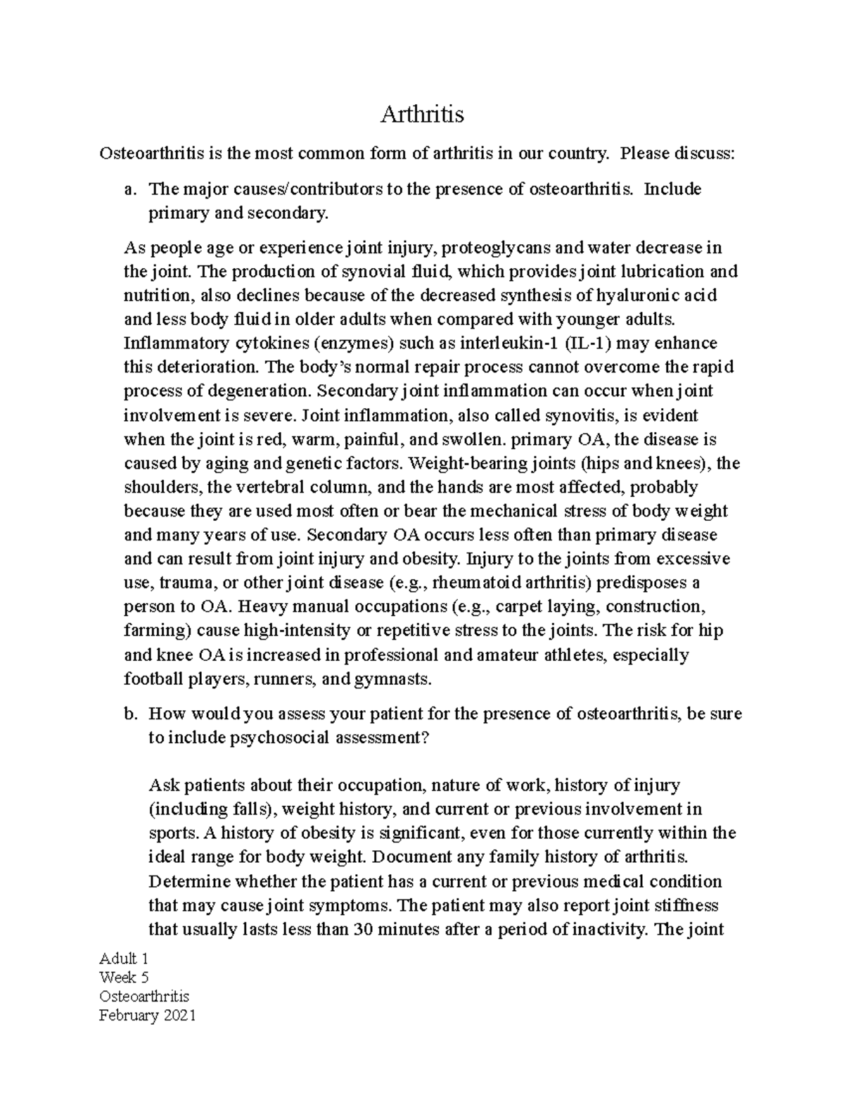 TTC 8 Osteoarthritis - Nursing - Arthritis Osteoarthritis is the most ...