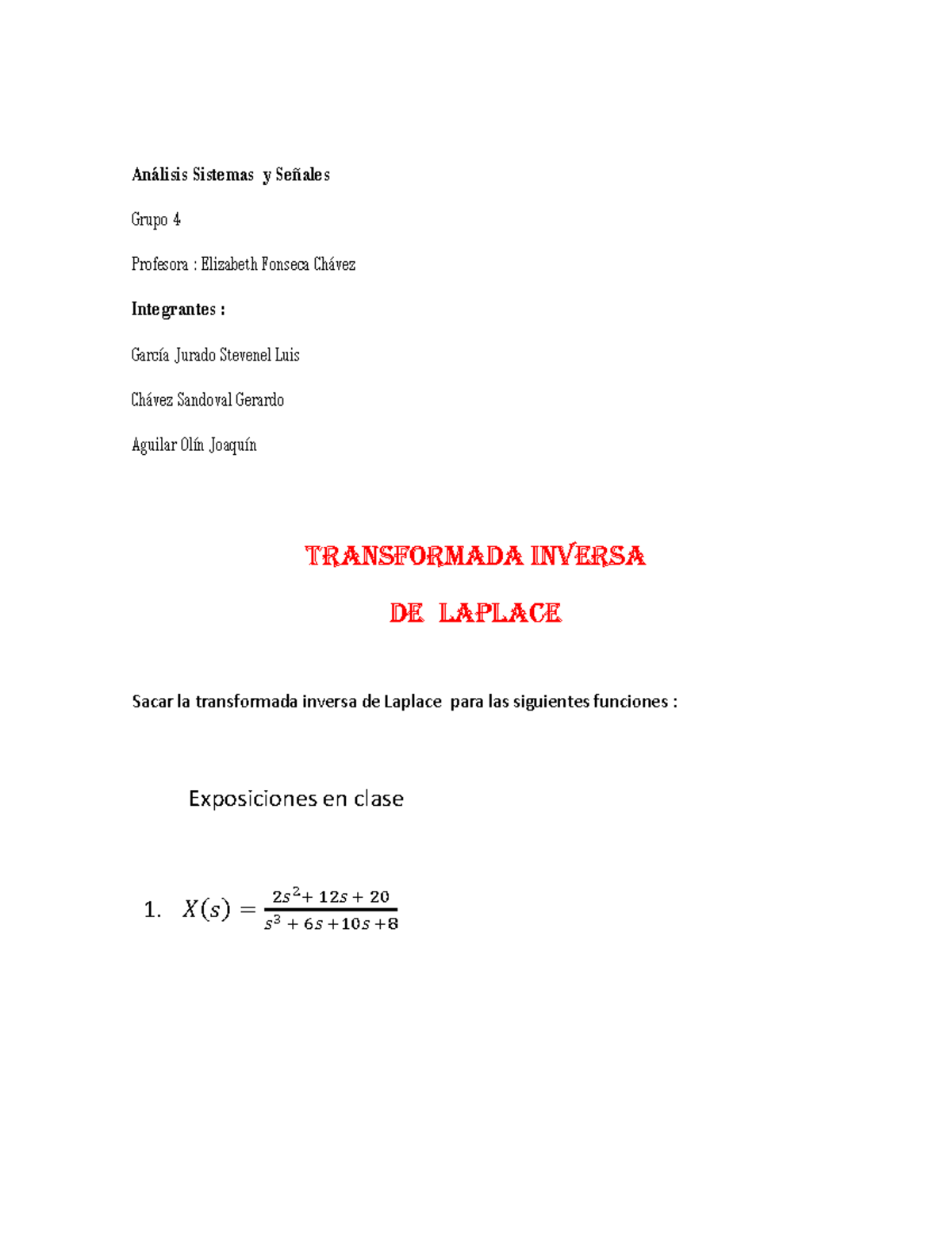 Transformada inversa de laplace completo - - Studocu