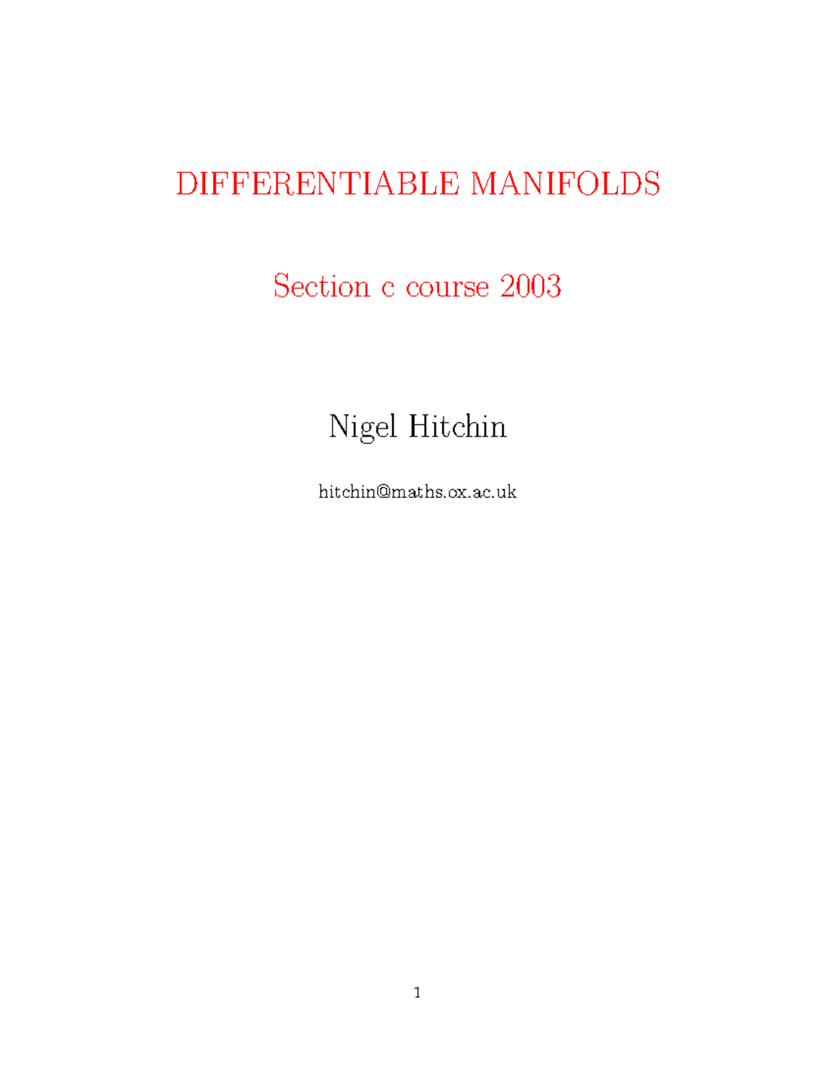 Hitchin - Differentiable Manifolds - DIFFERENTIABLE MANIFOLDS Section c ...