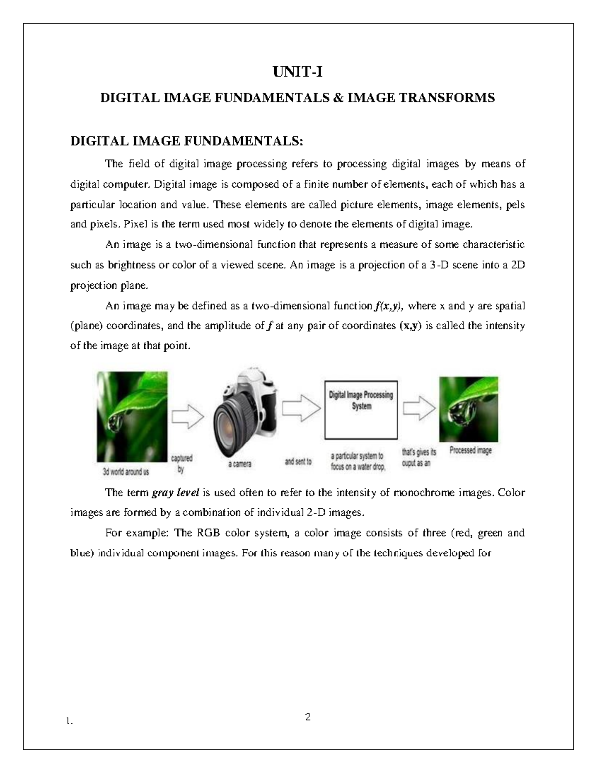 Unit 1 Lecture notes - UNIT-I DIGITAL IMAGE FUNDAMENTALS & IMAGE ...