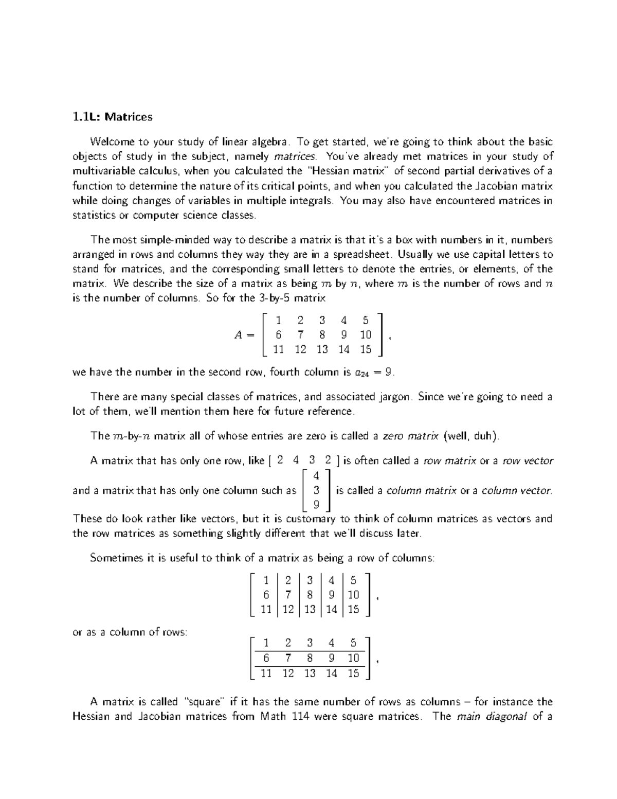 Math 240 Chapter 1 Section 1 Notes 2020-2021 - 1: Matrices Welcome to ...