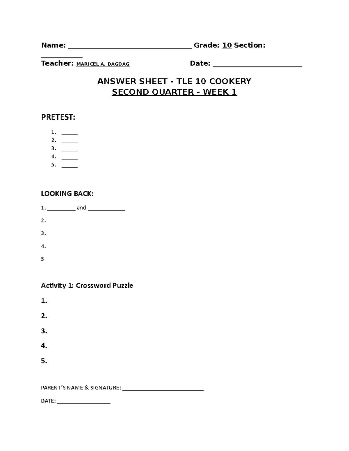 Second Quarter Answer Sheet WEEK2 PETA12 - Name ...