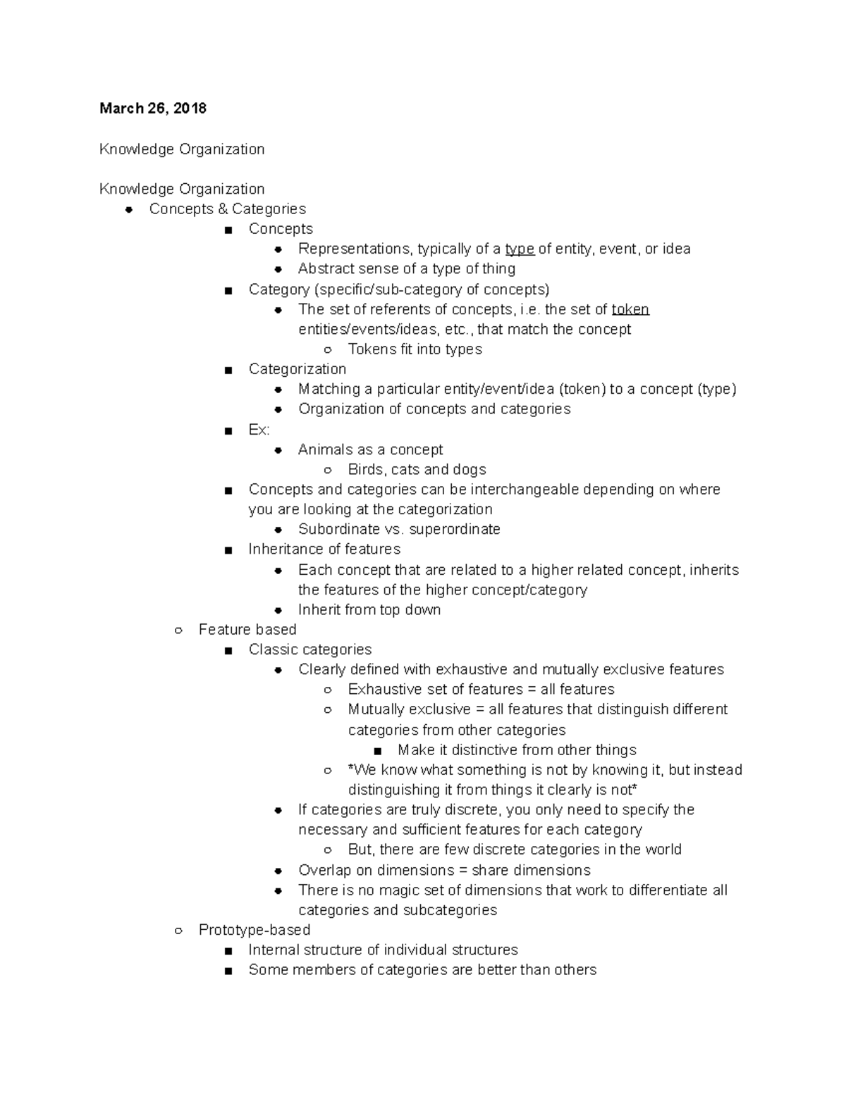 Knowledge Organization Notes - March 26, 2018 Knowledge Organization ...