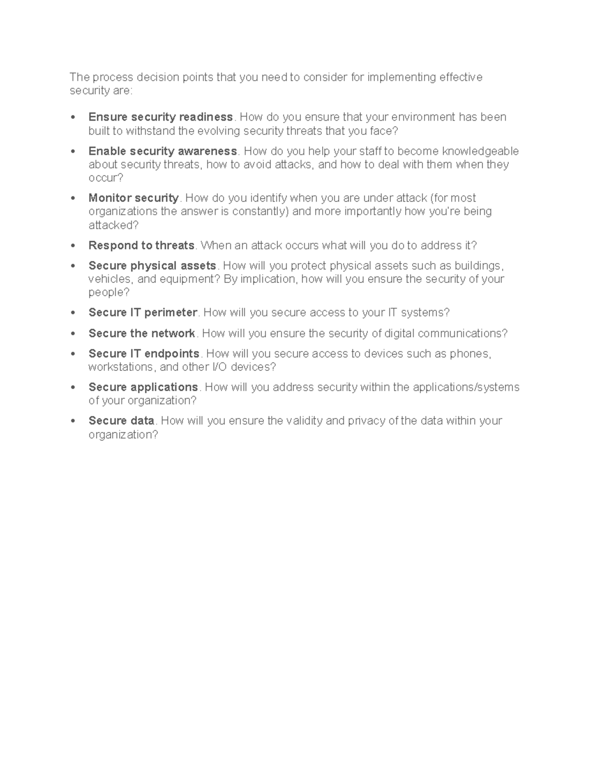 Security - The process decision points that you need to consider for implementing effective ...