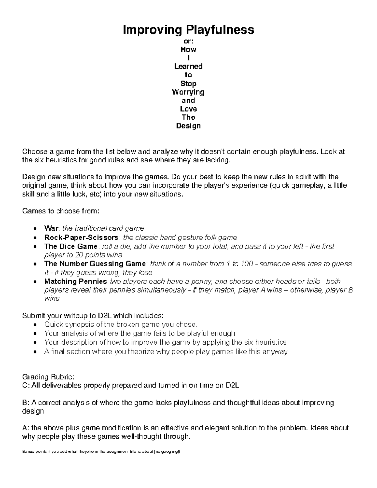 Homework - Playfulness Assignment - Improving Playfulness or: How I ...