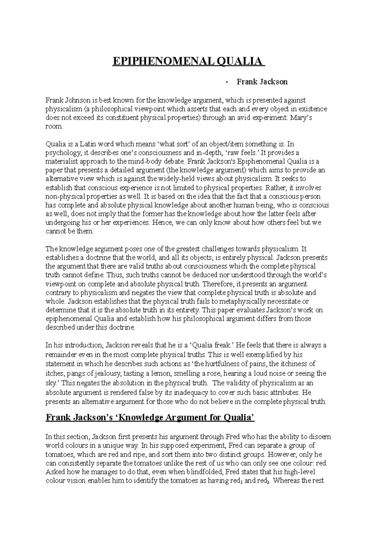 Epiphenomenal Qualia by Frank Jackson - EPIPHENOMENAL QUALIA - Frank ...