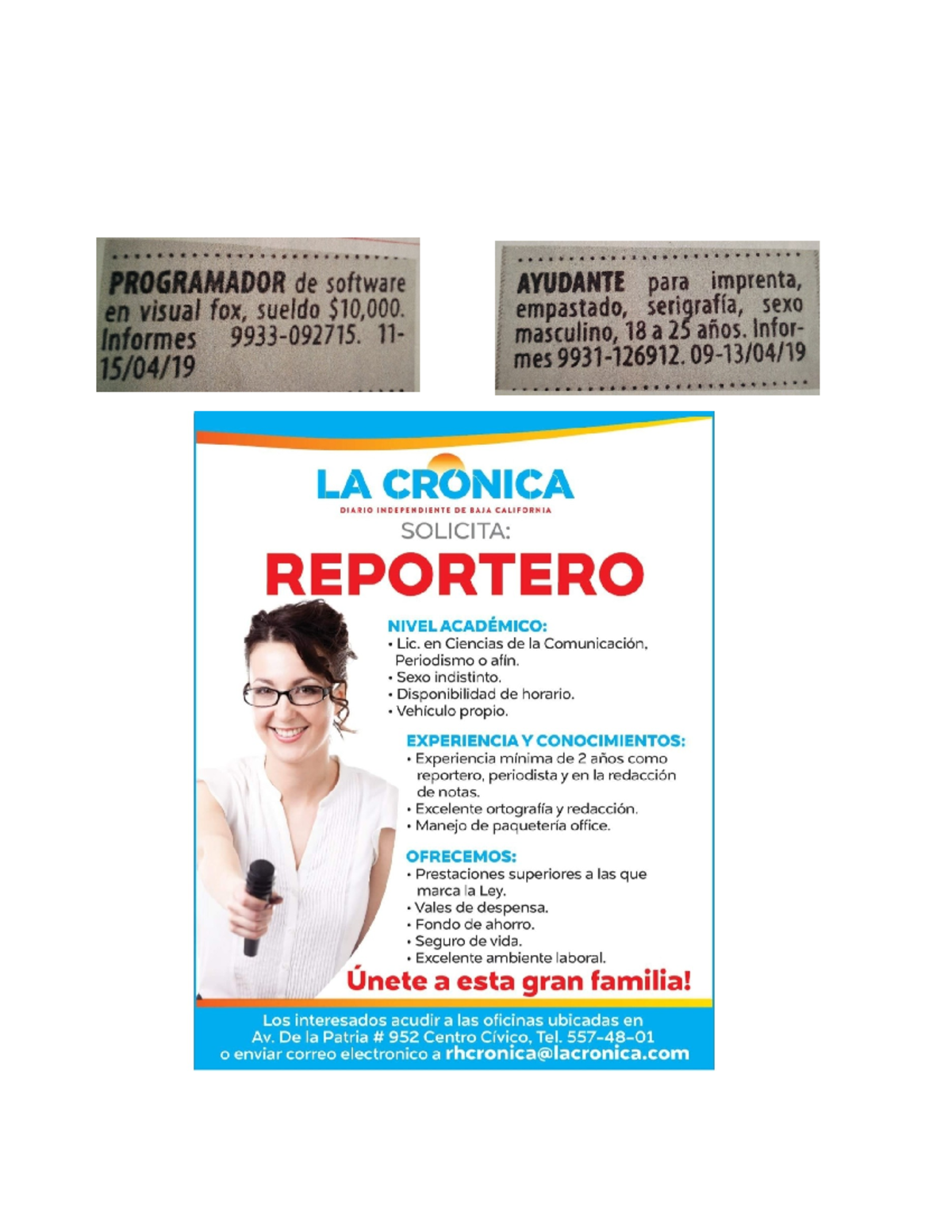 2 empleos en periódico y 1 de internet. OE - Orientación educativa ...
