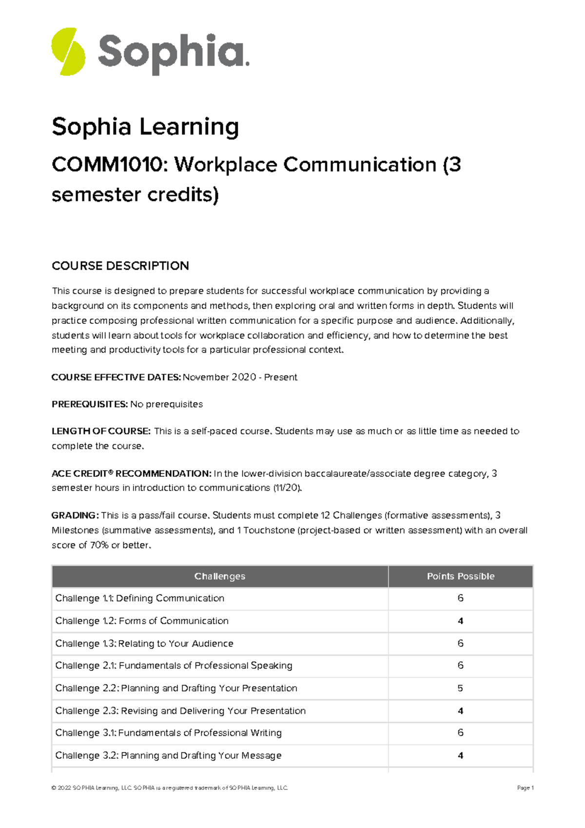 Sophia workplace communication syllabus - Sophia Learning COMM1010: Workplace Communication ...
