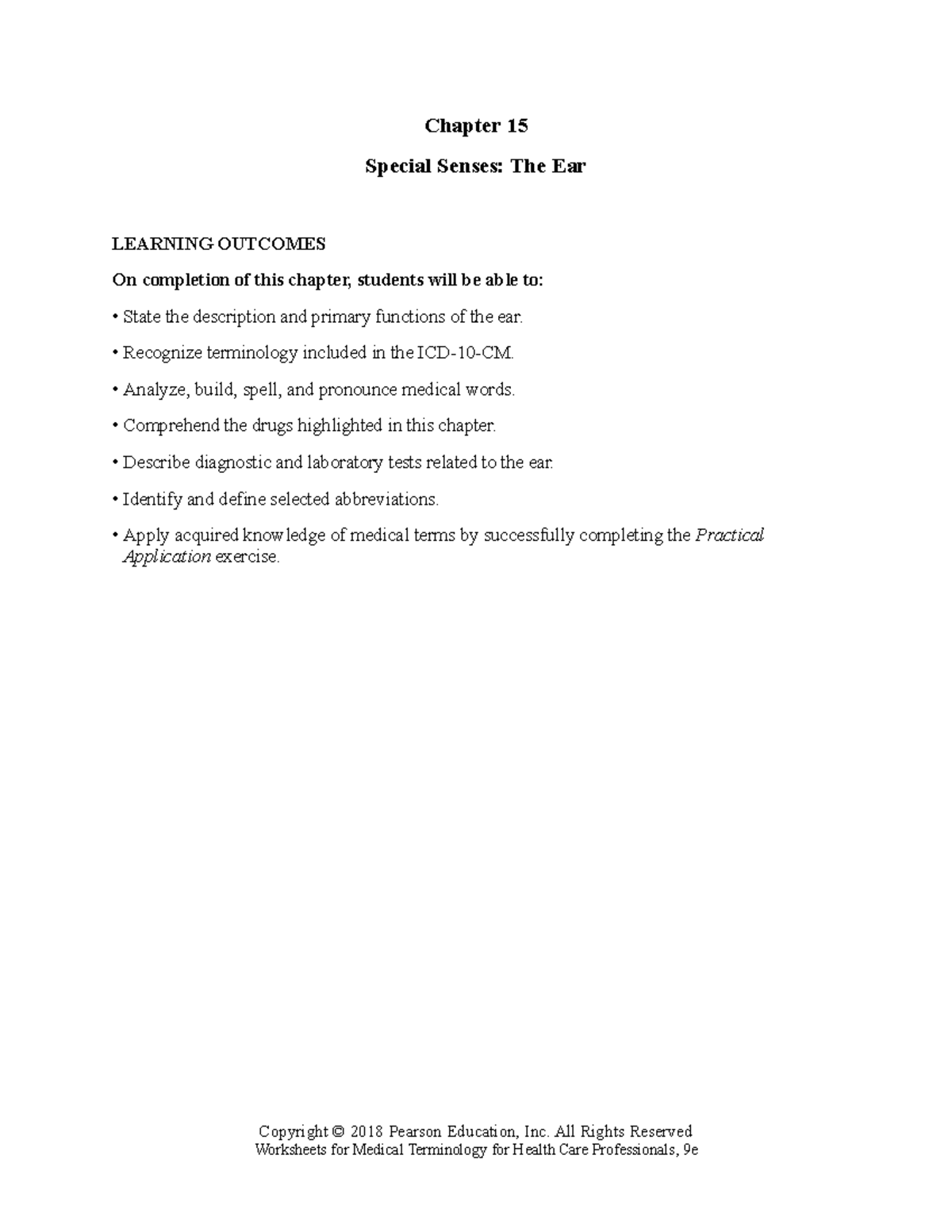 Chapter 15 Worksheet - Chapter 15 Special Senses: The Ear LEARNING ...
