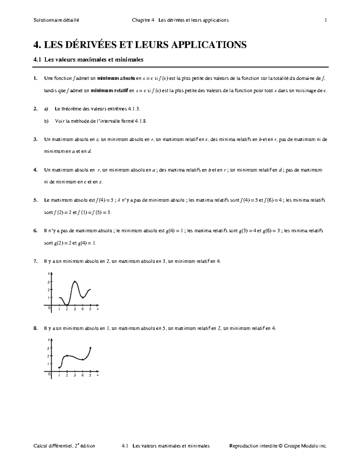 Solutionnaire Chap - solution des exercices - 4. LES DÉRIVÉES ET LEURS APPLICATIONS 4 Les ...