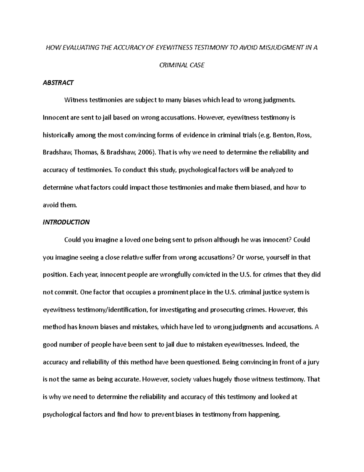 Final Paper Criminal Justice - HOW EVALUATING THE ACCURACY OF ...