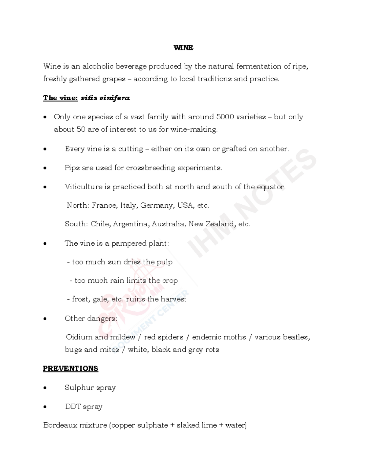 11. Wine Intro - Lecture notes 5 - WINE Wine is an alcoholic beverage ...