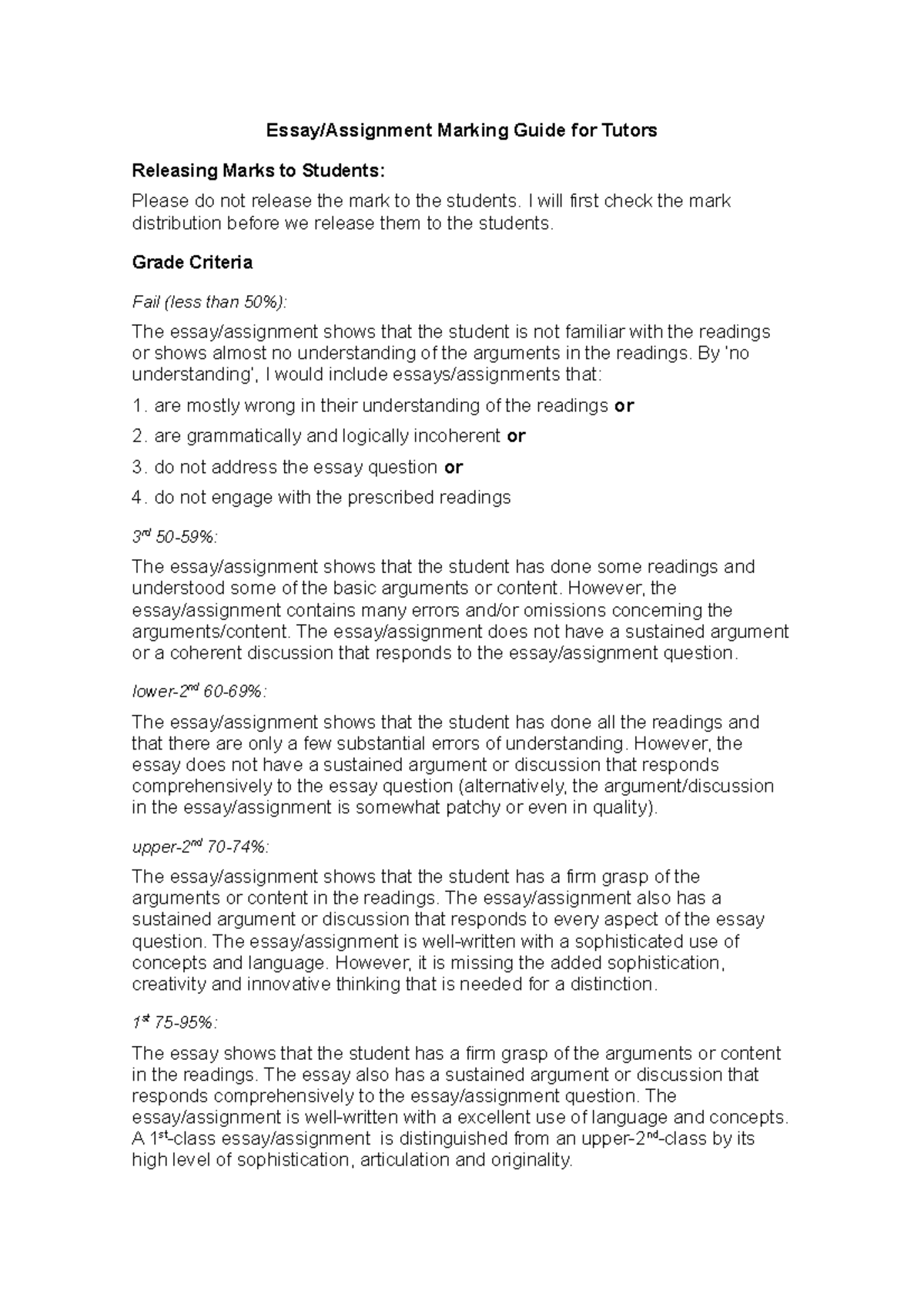 Johann Graaff s 3rd Year Essay or Assignment Marking Guide revised by J ...