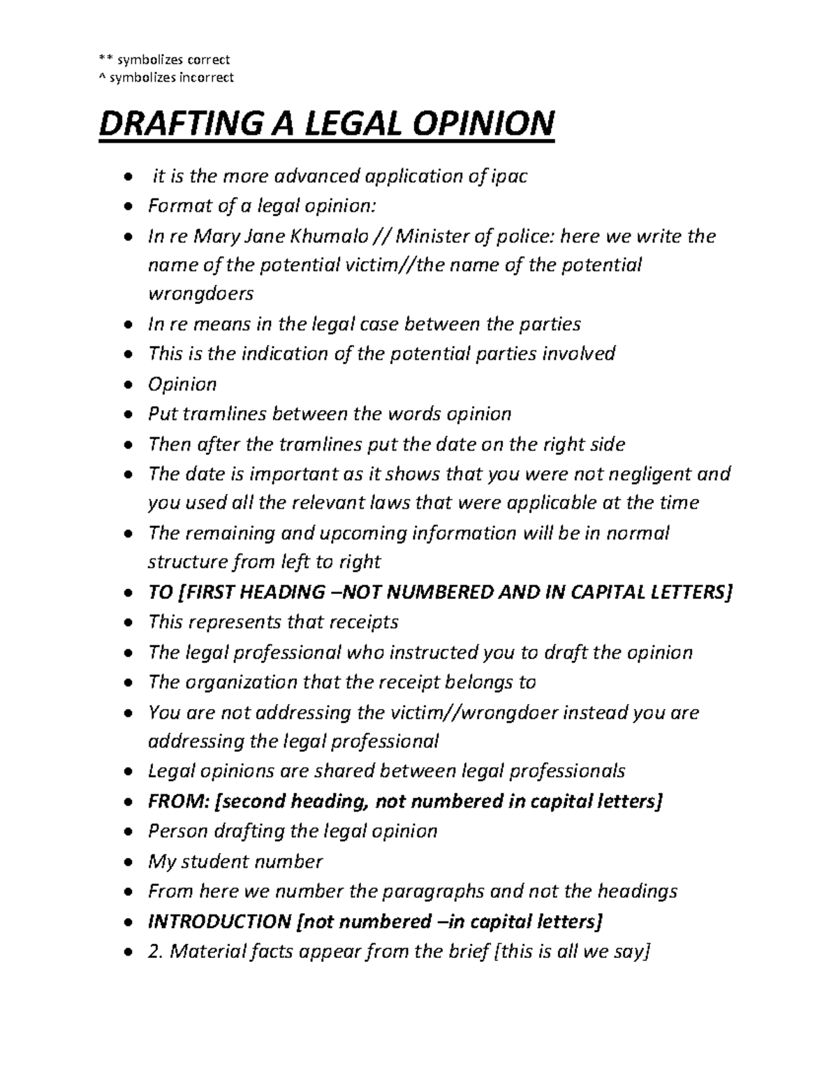 Drafting a legal memorandum - ^ symbolizes incorrect DRAFTING A LEGAL ...