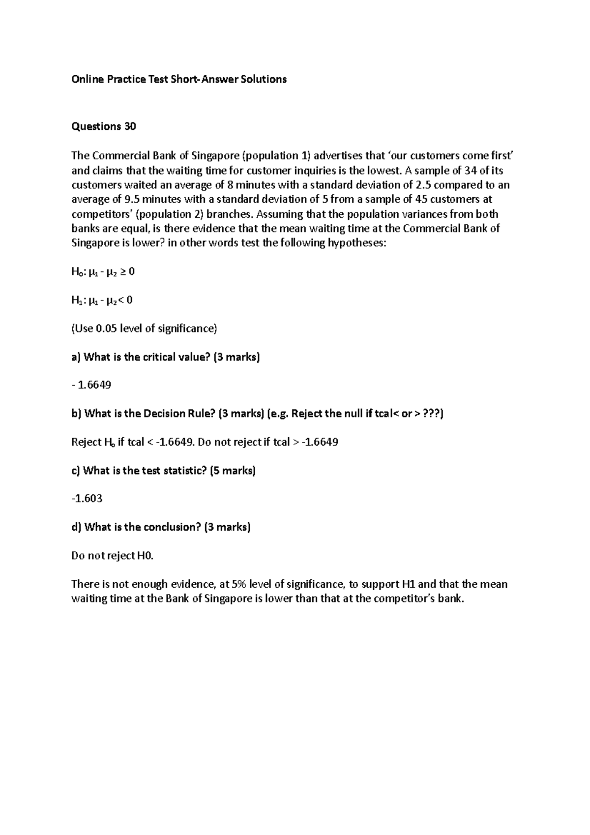 Online Practice Test Short Answers Solutions - Online Practice Test ...