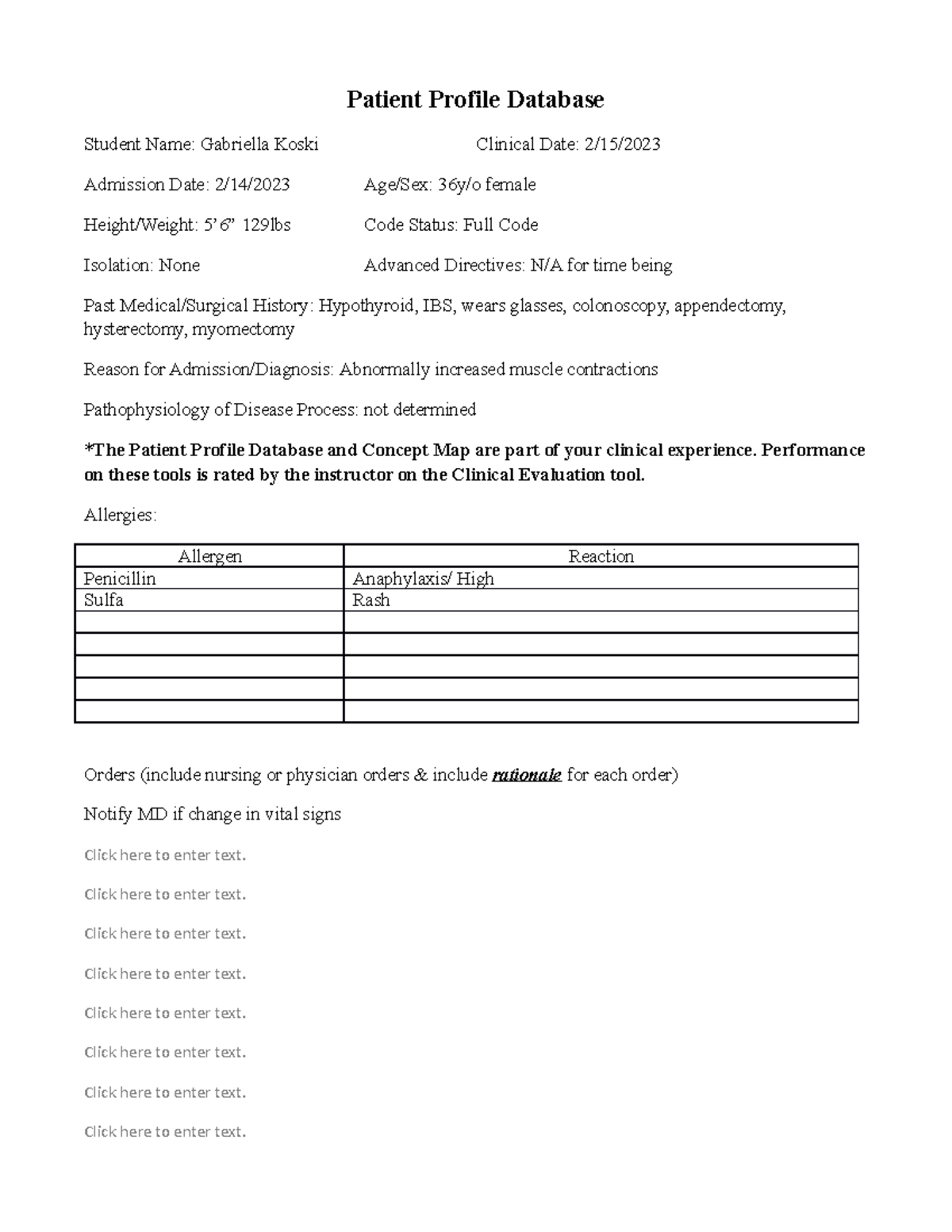 AH1 day 2 Patient Profile Database Draft 1 - Patient Profile Database ...