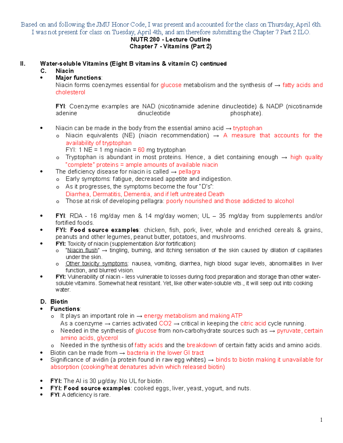 Ch7 pt2 ILO- Vitamins, Part 2 - Based on and following the JMU Honor ...