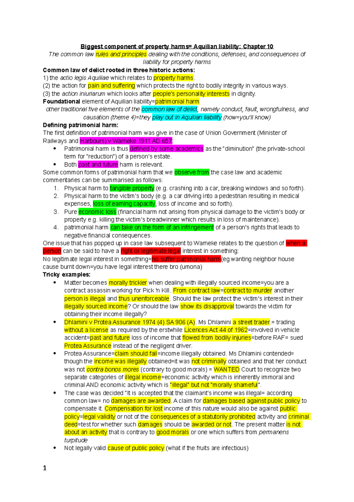 Delict Exam Notes - Biggest component of property harms= Aquilian ...