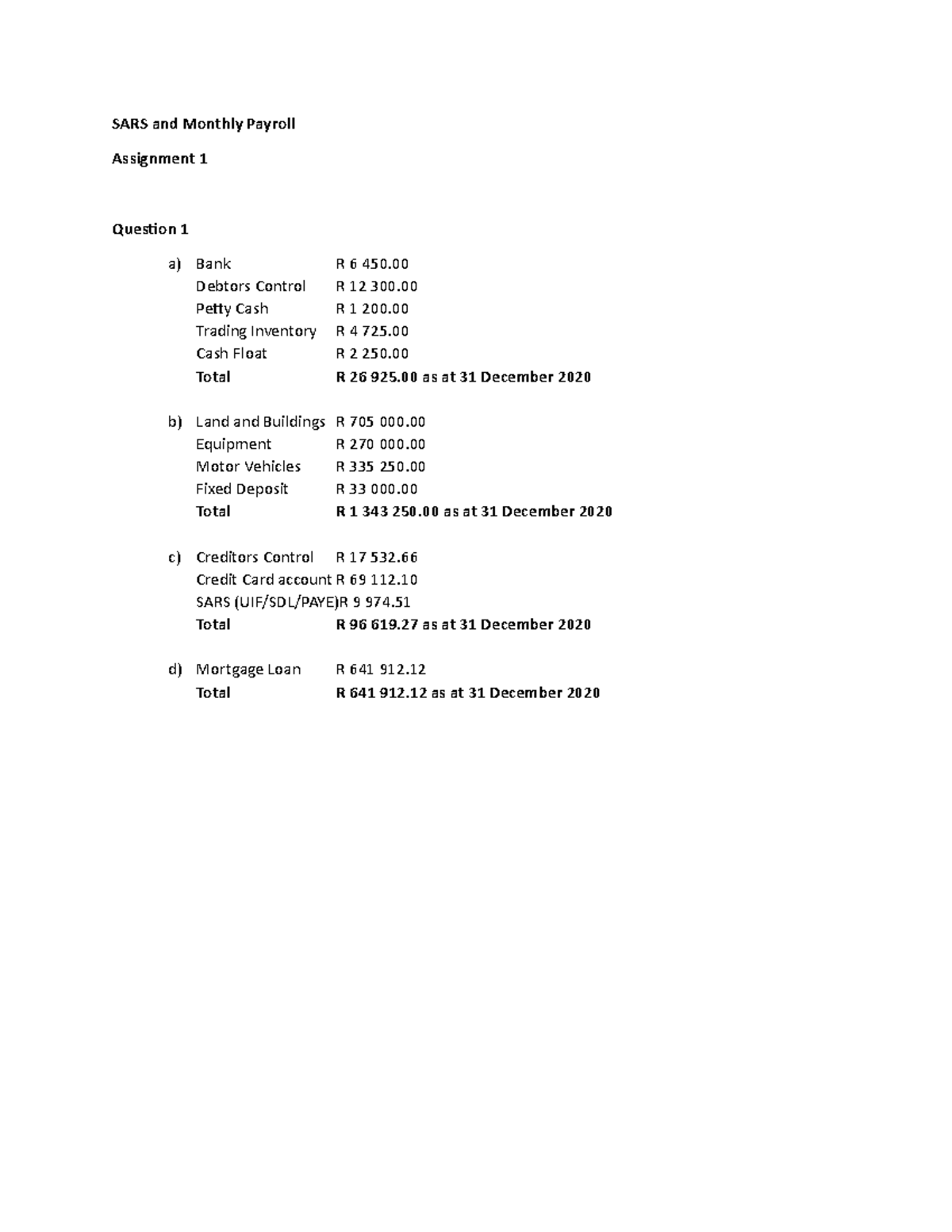 SARS and Monthly Payroll Assignment 1 - SARS and Monthly Payroll a ...