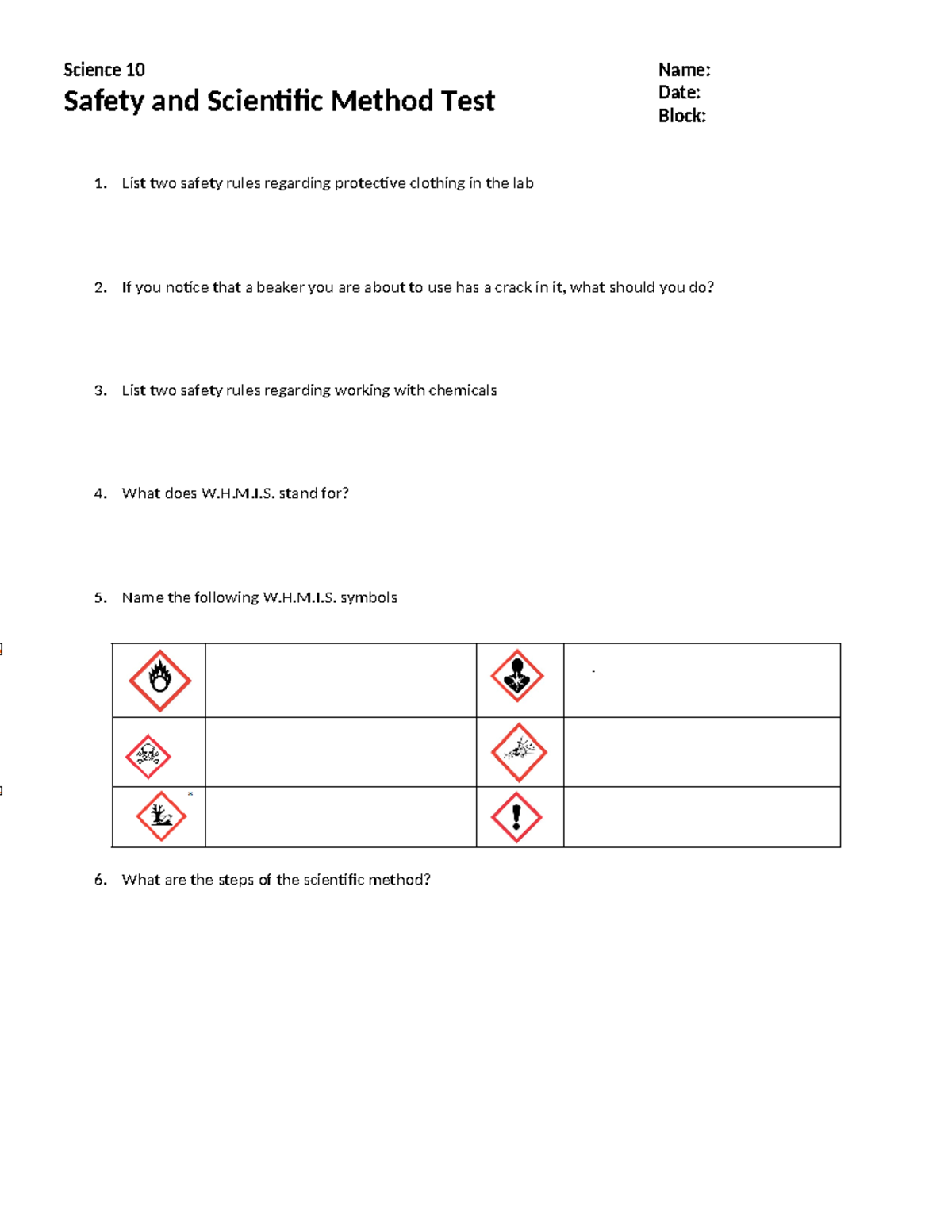 3 safetyscientificmethodpracticequiz - Science 10 Safety and Scientific ...