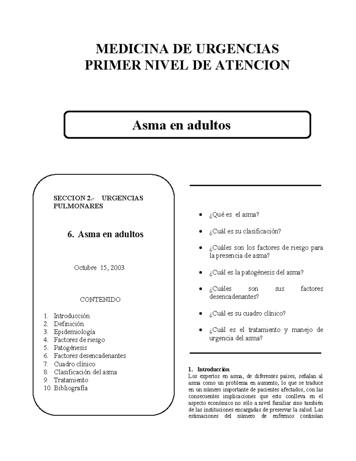 Asma adul - ASMA - SECCION 2.- URGENCIAS PULMONARES 6. Asma en adultos ...