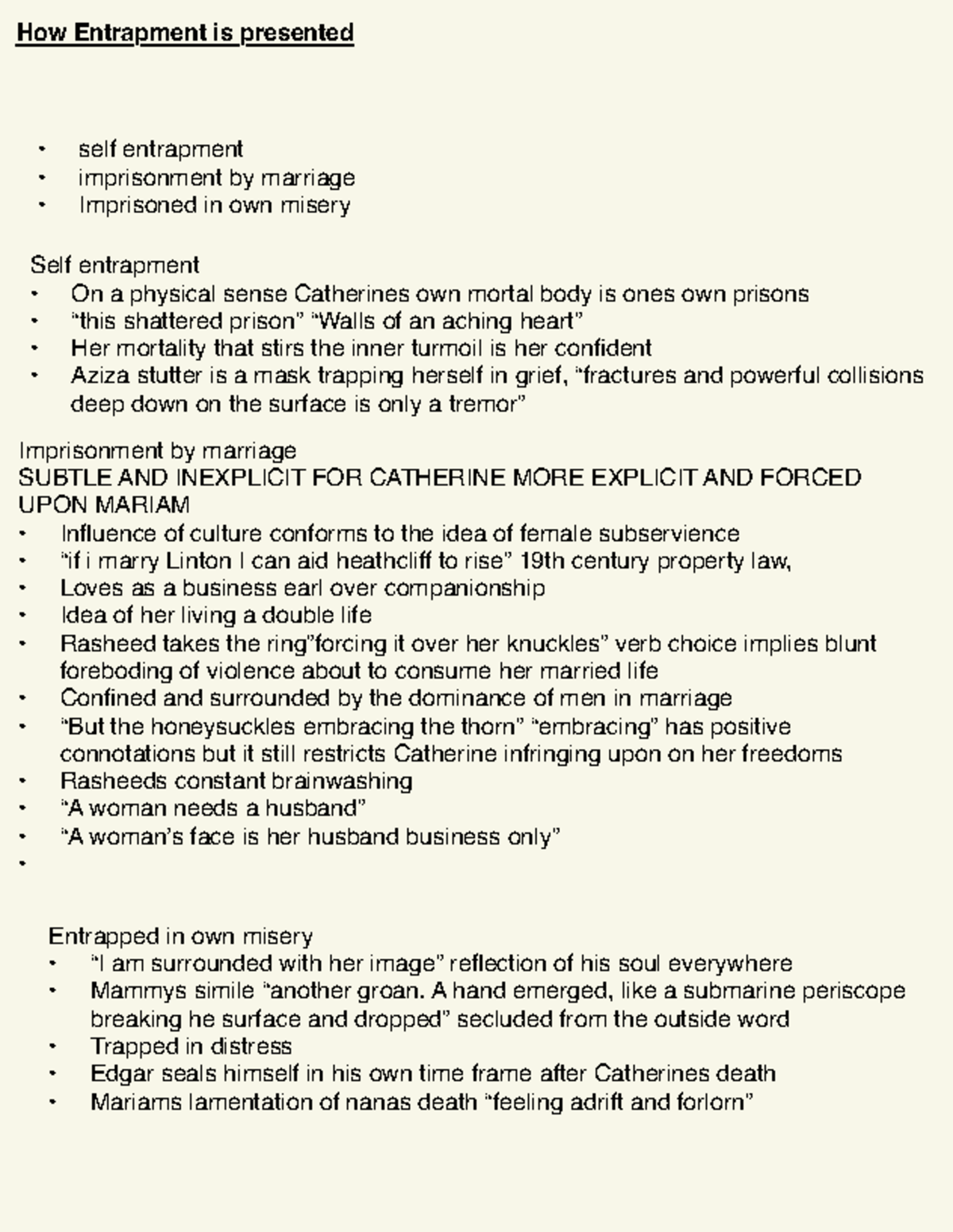 Essay Plans 2 - ATSS - How Entrapment is presented - self entrapment - imprisonment by marriage ...