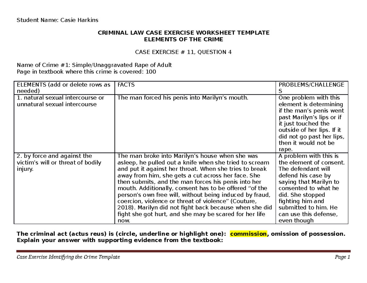 Criminal law case 11 #4 - Student Name: Casie Harkins CRIMINAL LAW CASE ...