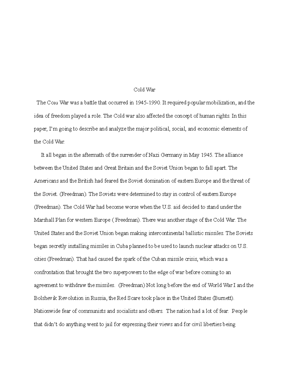 Cold War - Cold war essay examples - Sandoval 1 Cynthia Sandoval ...