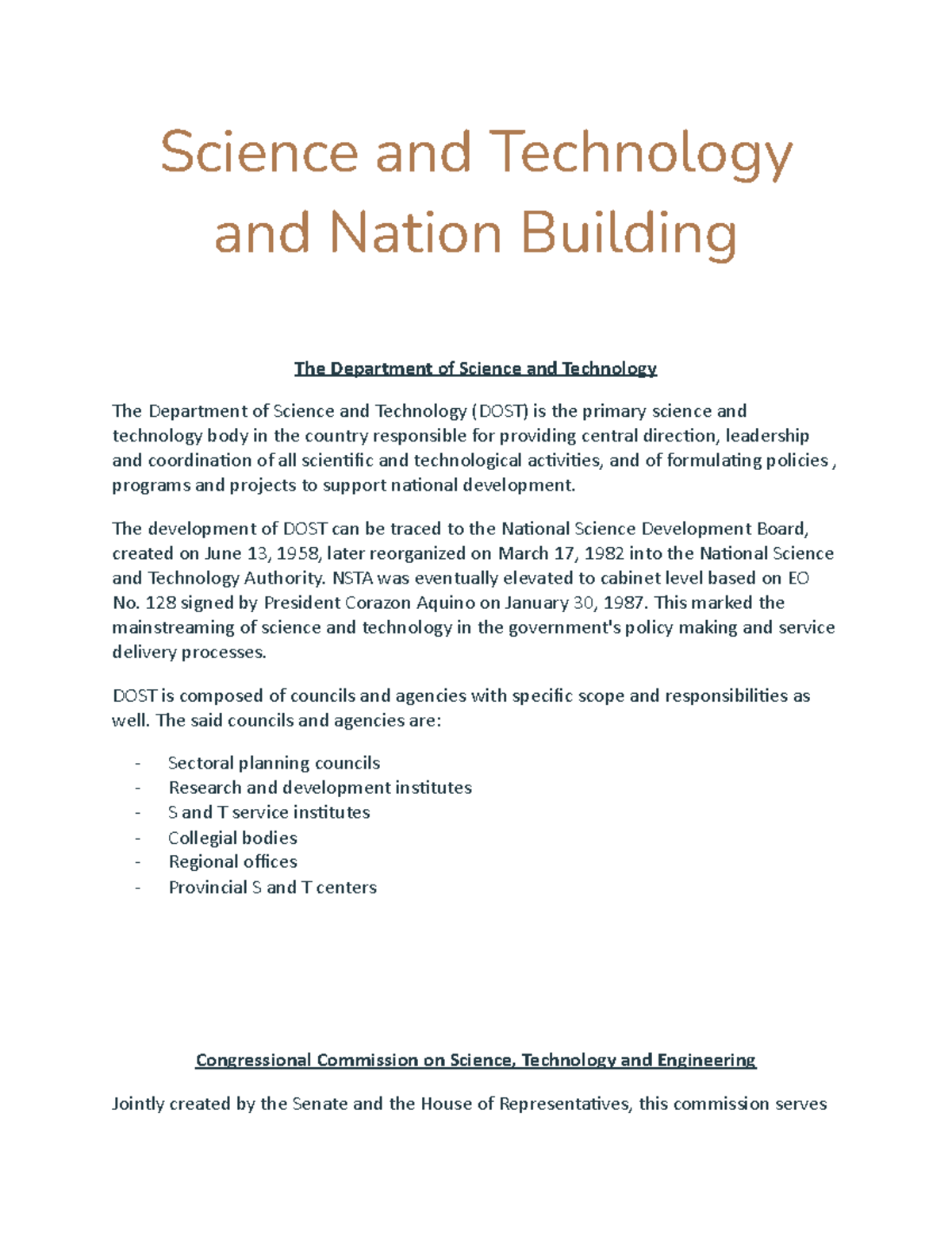 Science and Technology and Nation Building - Science and Technology and Nation Building The ...