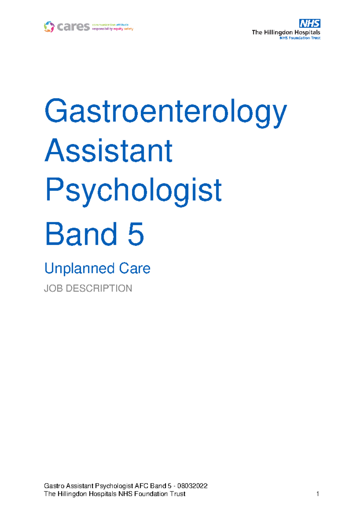 JD&PS - gddfgdgfgg - Gastro Assistant Psychologist AFC Band 5 ...
