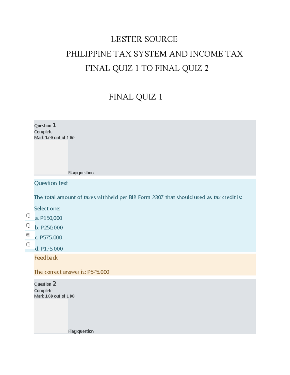 Pdfcoffee.com phil-tax-system-and-income-taxation-fq1-fq2docx-pdf-free - LESTER SOURCE ...