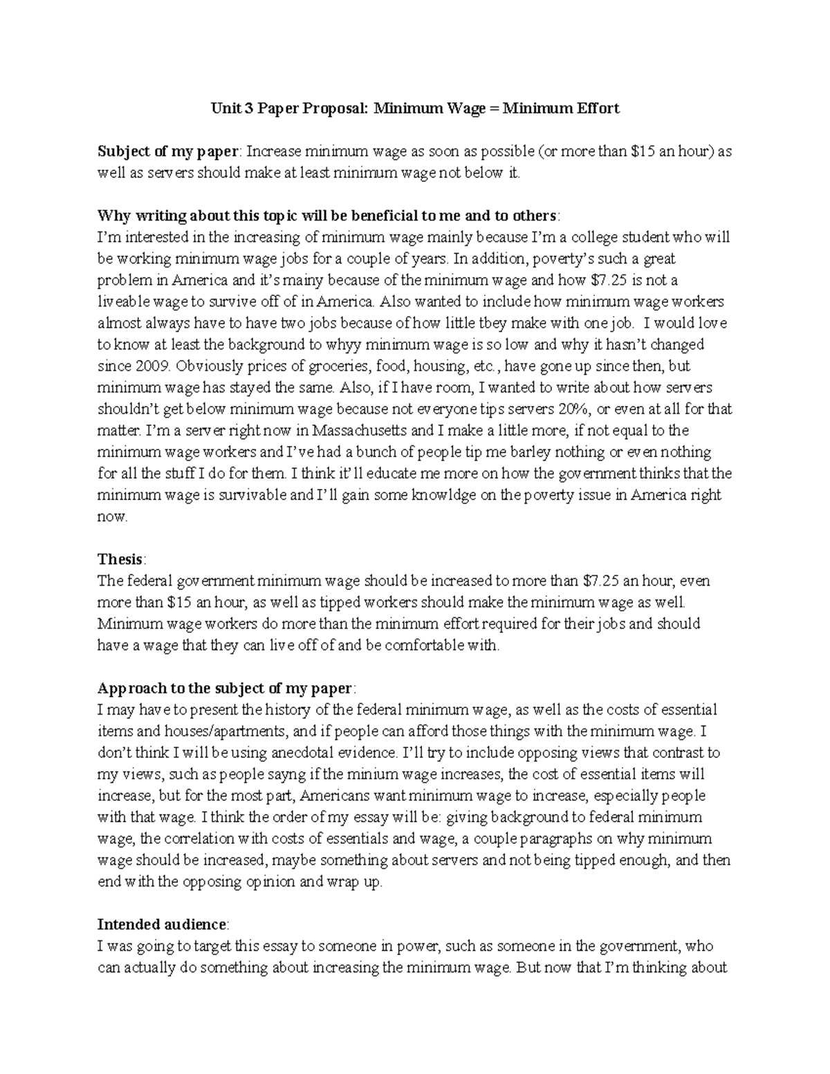 Spring 2021 Unit 3 Paper Proposal - Unit 3 Paper Proposal: Minimum Wage ...