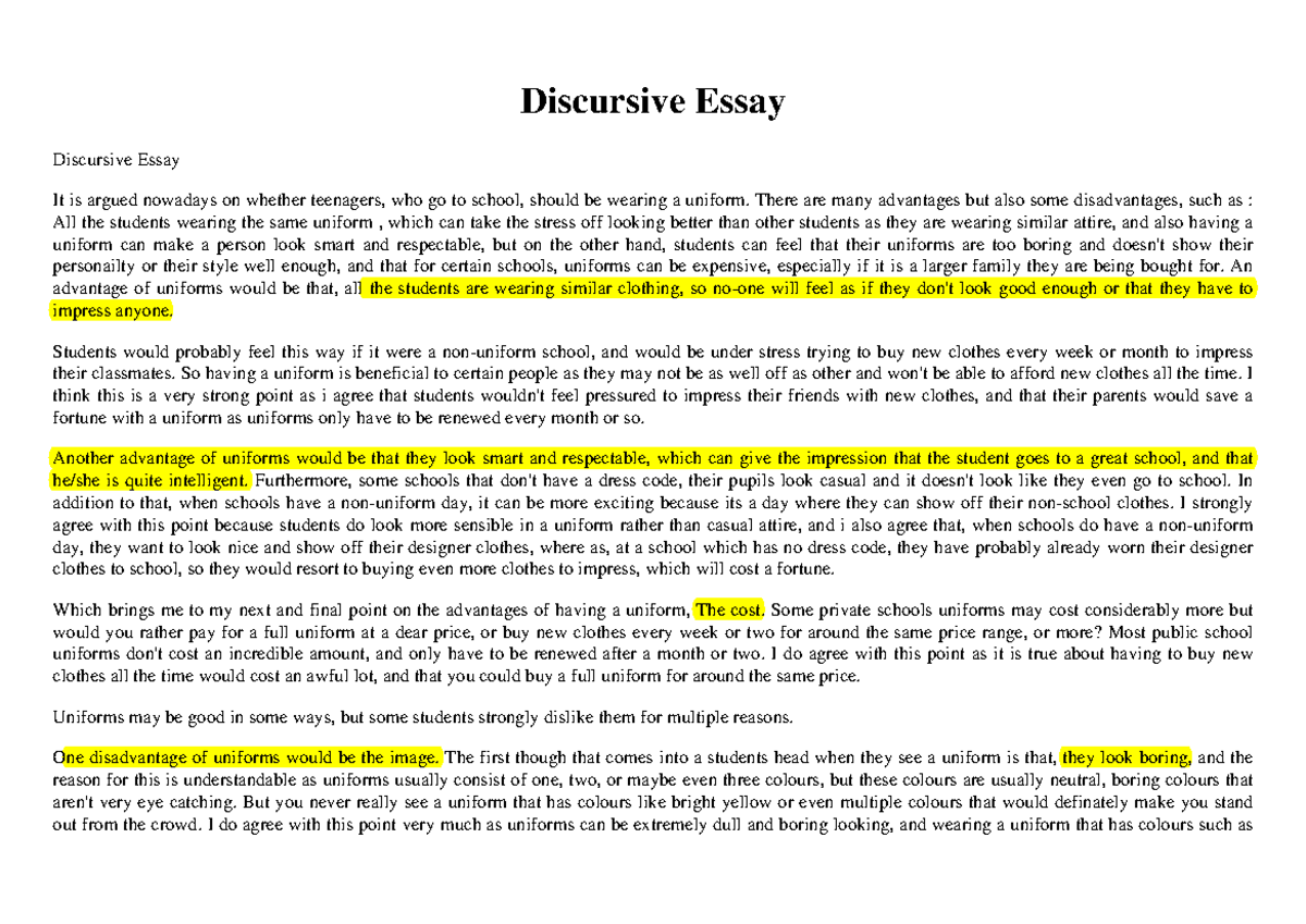 Discursive Essay - Grade: A - Discursive Essay Discursive Essay It is ...
