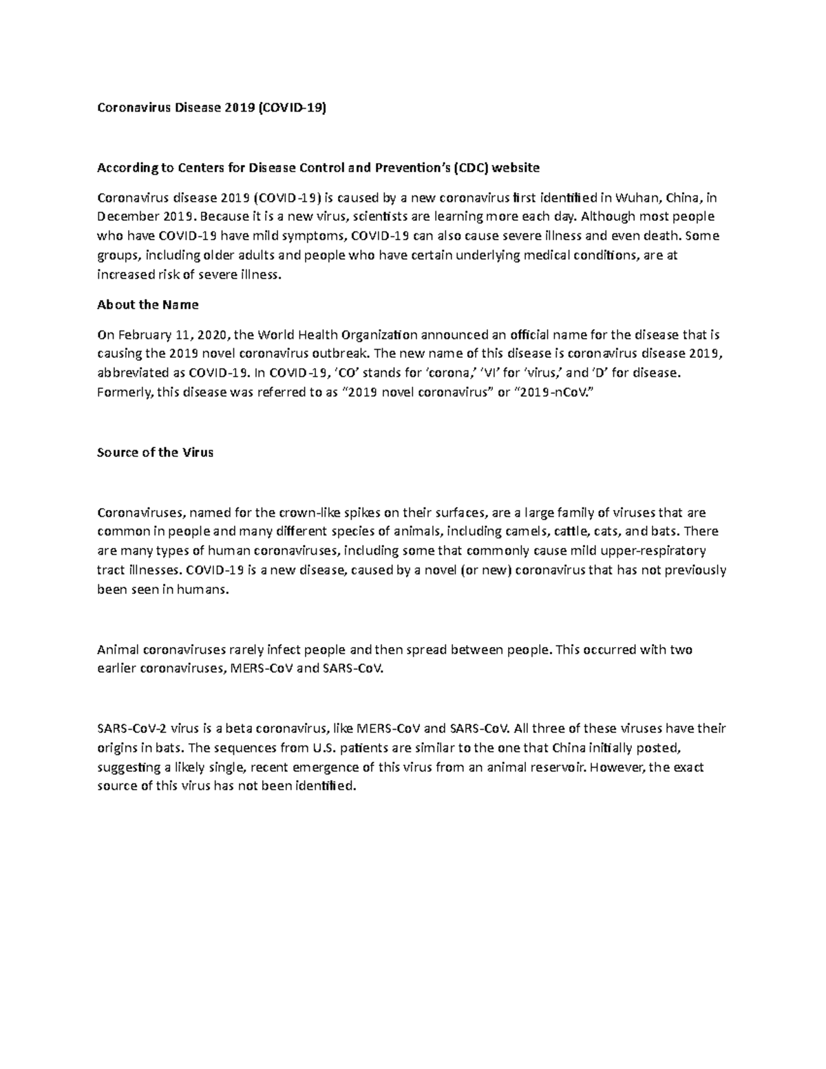 Covid 19 Short Info - Notes - Coronavirus Disease 2019 (COVID-19 ...