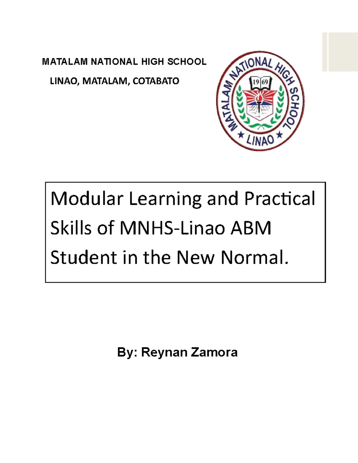 Modular Learning and Practical Skills - MATALAM NATIONAL HIGH SCHOOL ...