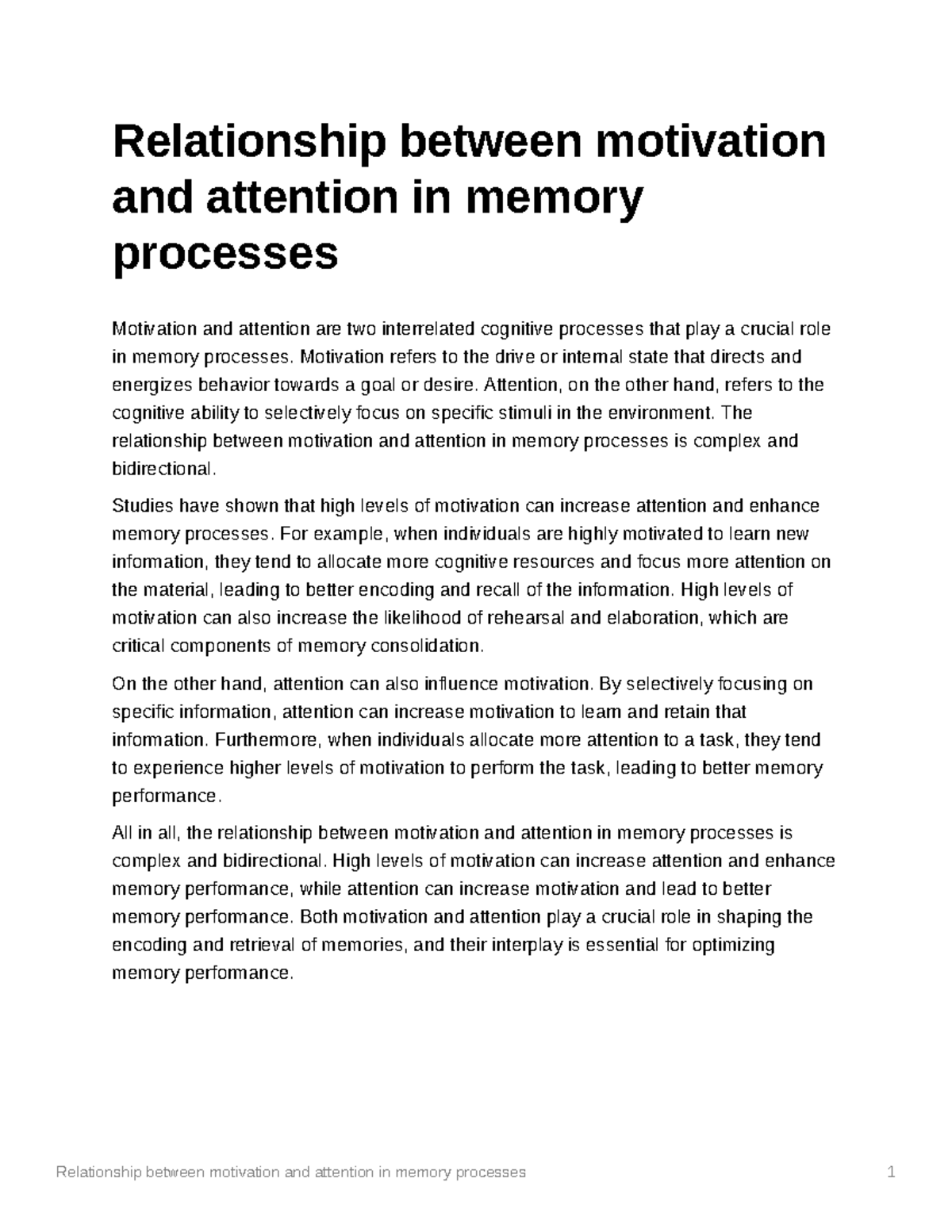 Relationship between motivation and attention in memory processes ...