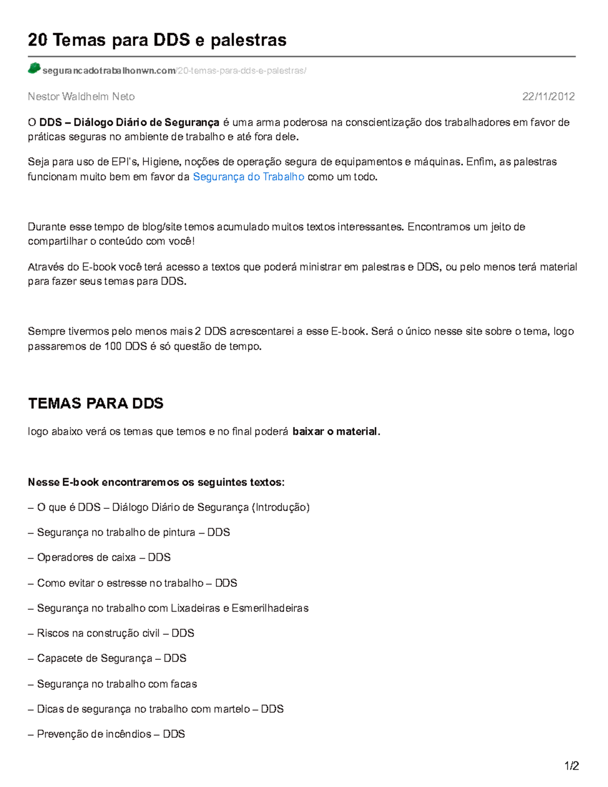 20 Temas para DDS e palestras - Nestor Waldhelm Neto 22/11/ 20 Temas para DDS e palestras - Studocu