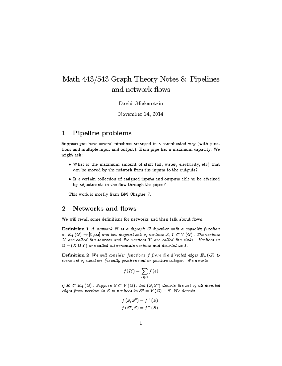 Notes 8 network flow - Math Graph Theory Notes 8: Pipelines and network ...