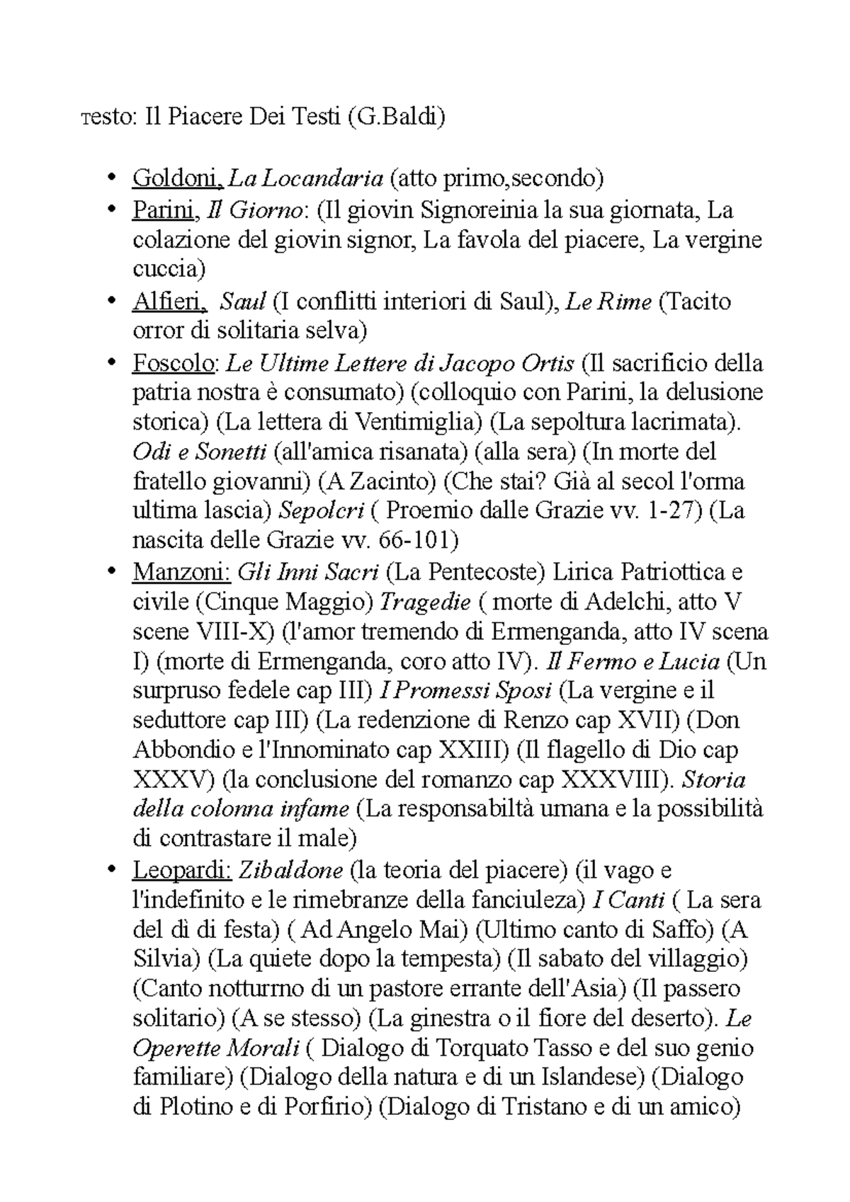 Lista brani antologici utili lett.italiana 2 - Testo: Il Piacere Dei ...