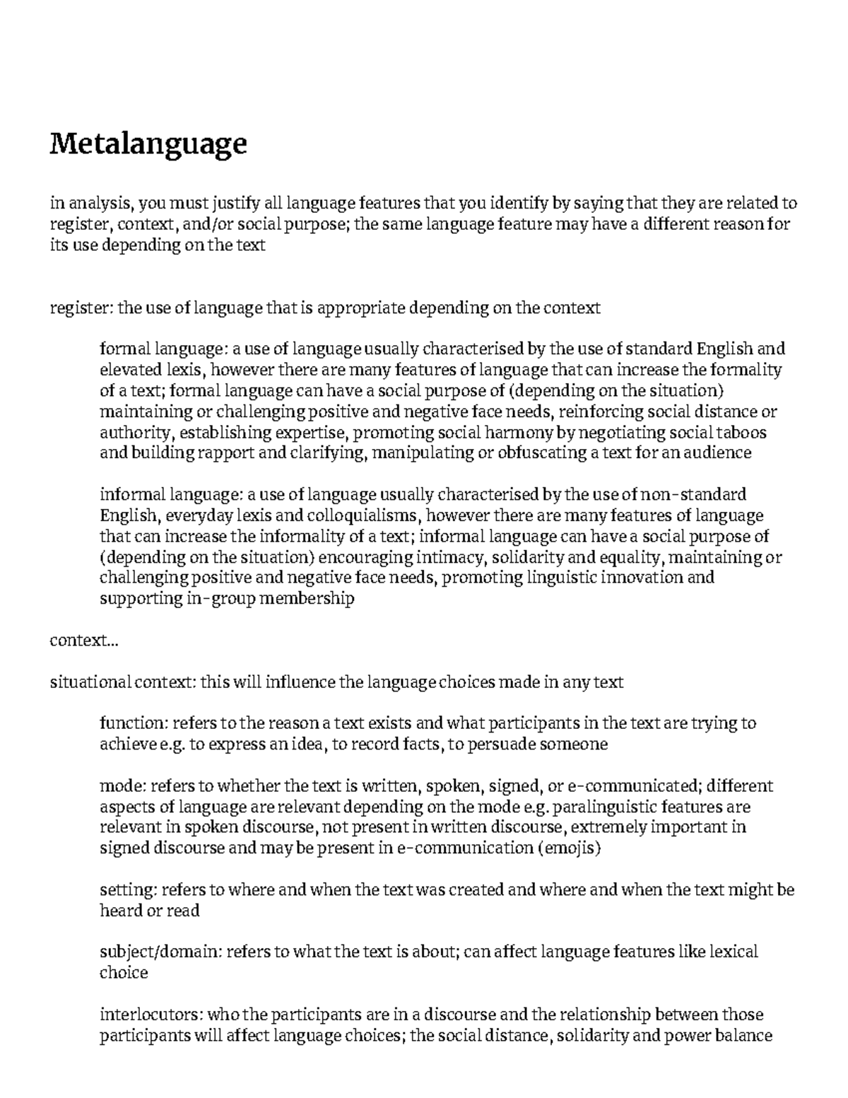 All Metalanguage for English Language U3/4 - Metalanguage in analysis ...