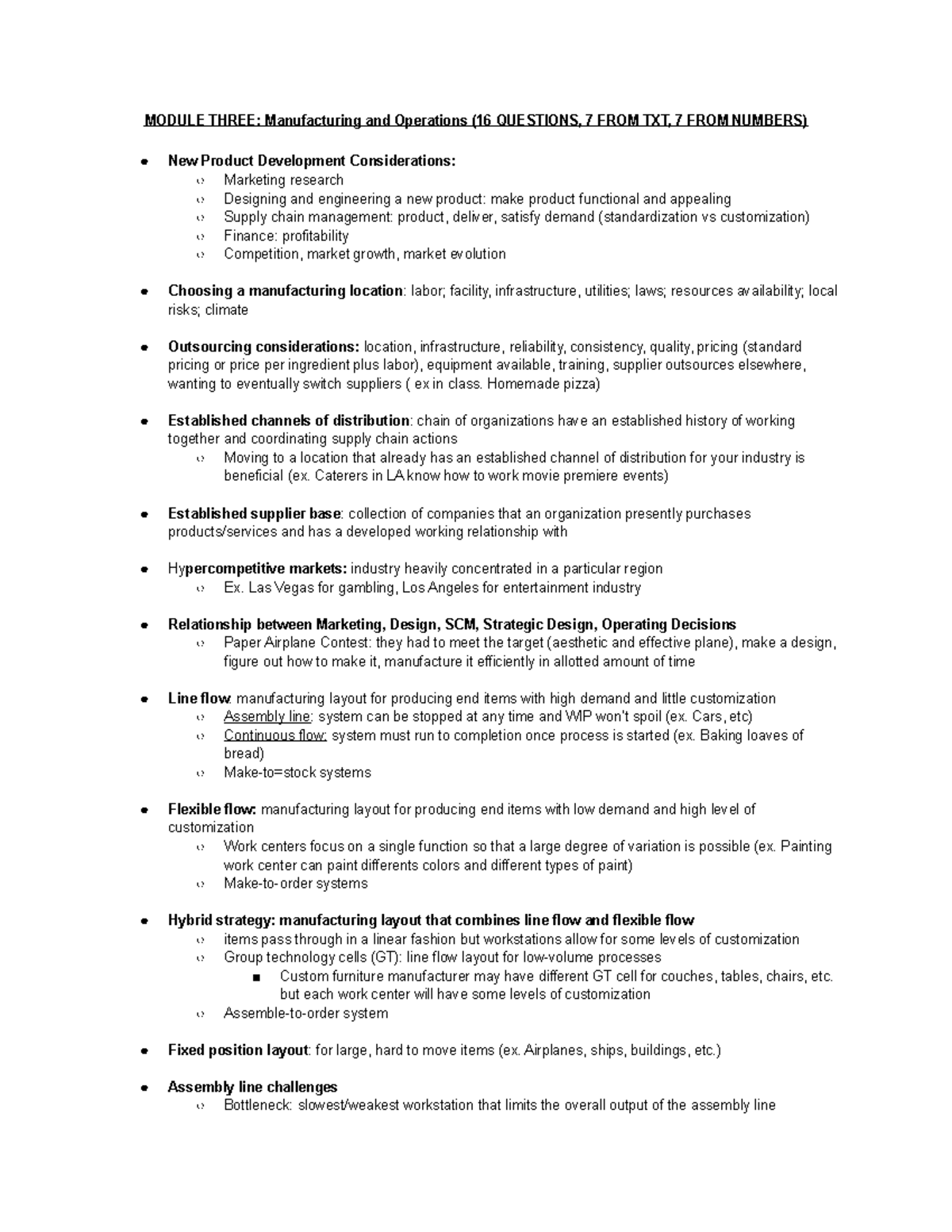SCM 300 Exam 2 Study Guide - MODULE THREE: Manufacturing and Operations ...