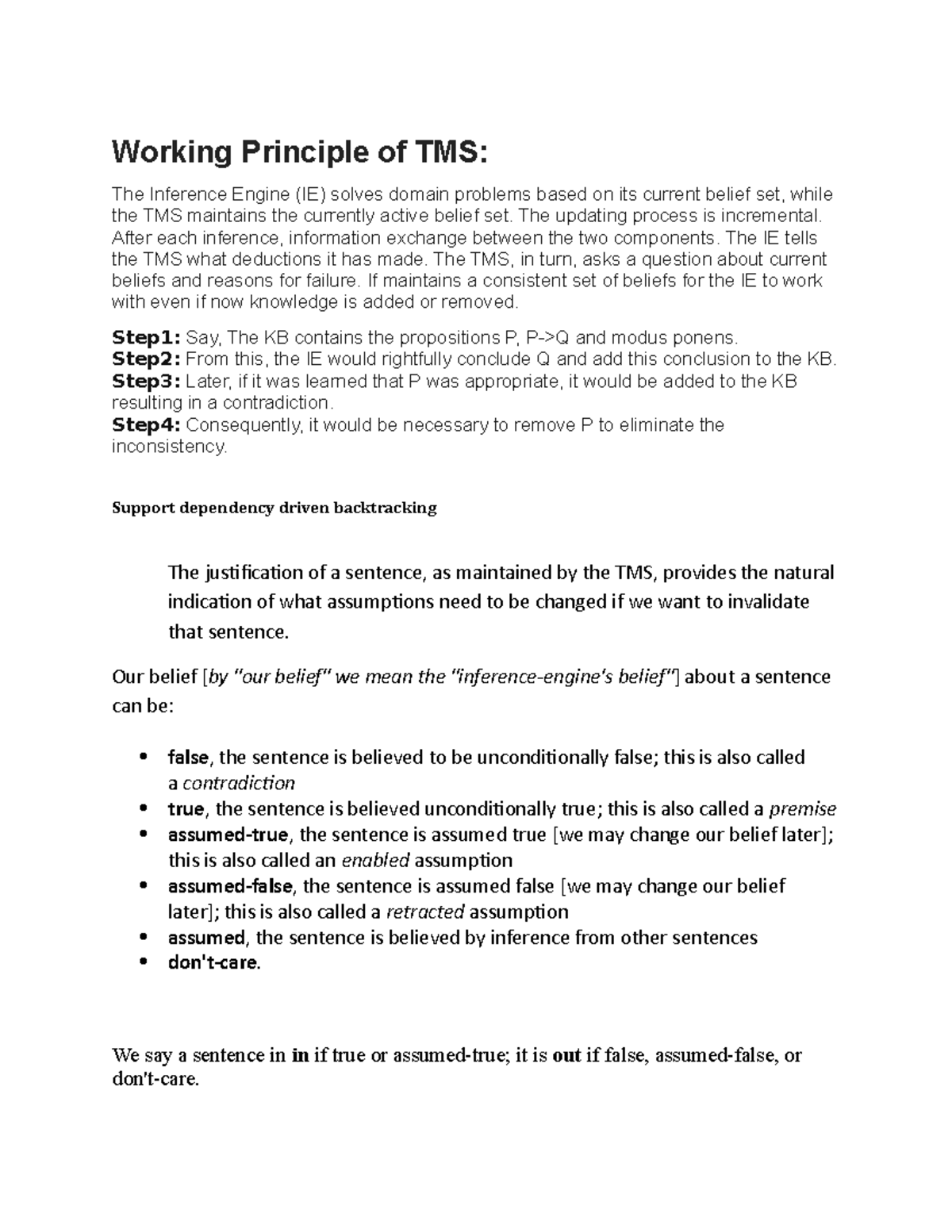Truth Maintenance System - Working Principle of TMS: The Inference ...