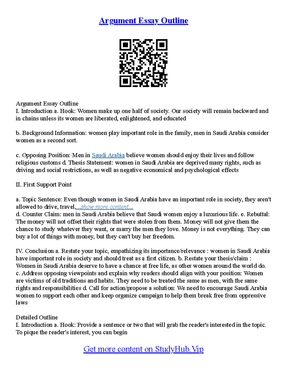 Argument Essay Paper Outline - Argument Essay Outline Argument Essay ...