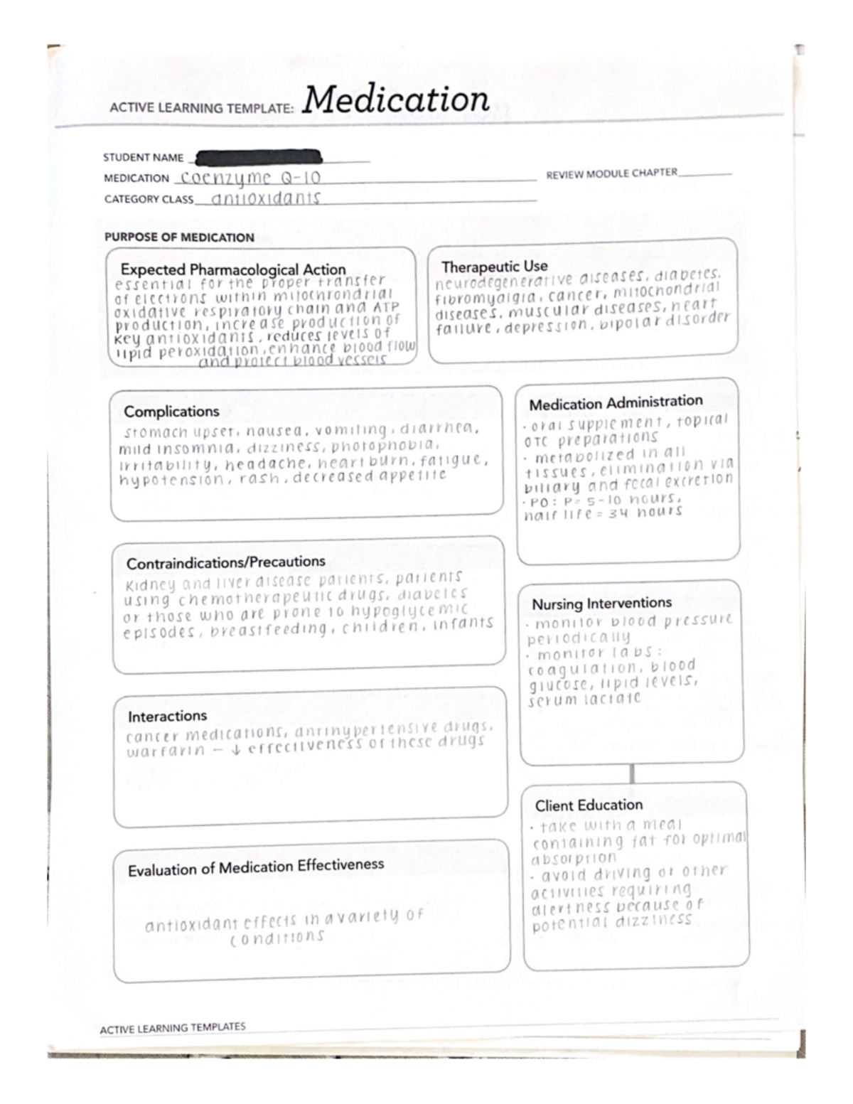 ATI Drug Template Coenzyme Q10 - NU 306 - Studocu