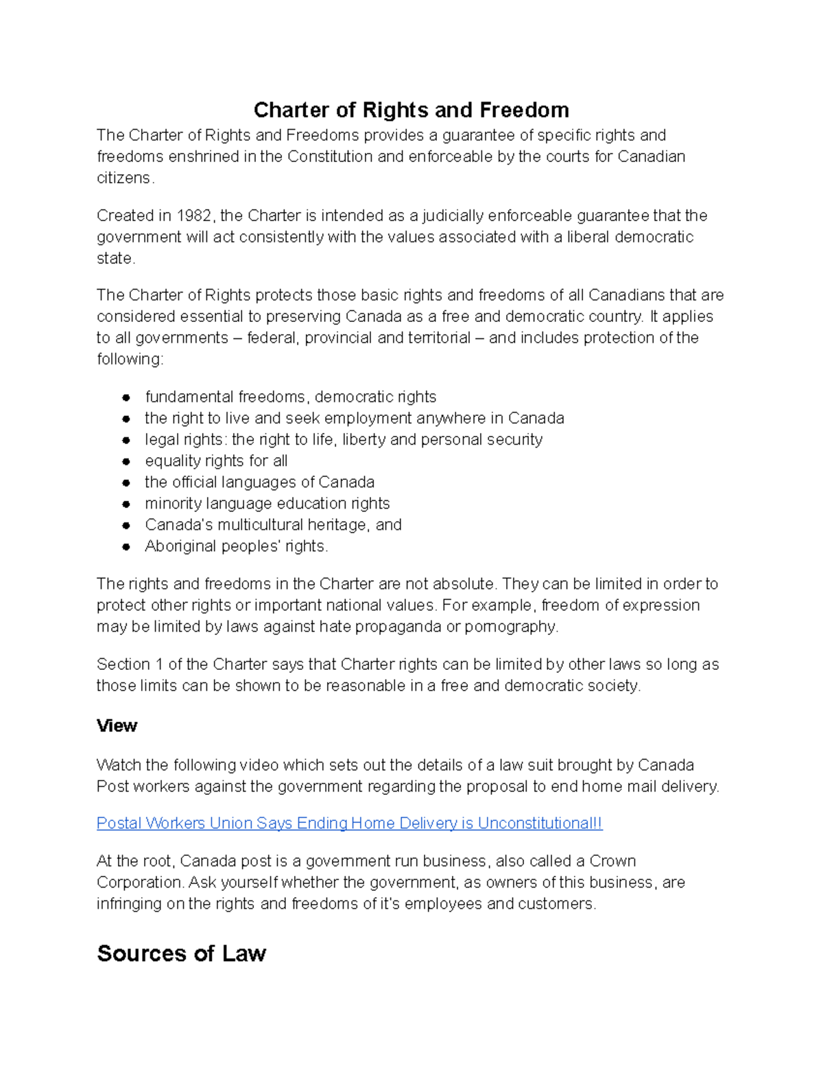 Charter of Rights and Freedom - Created in 1982, the Charter is ...